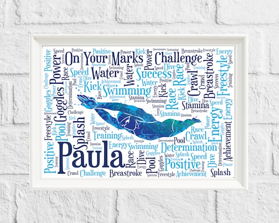 Personalised Swimming Word Art Gift Print Swimmer Christmas - Etsy UK