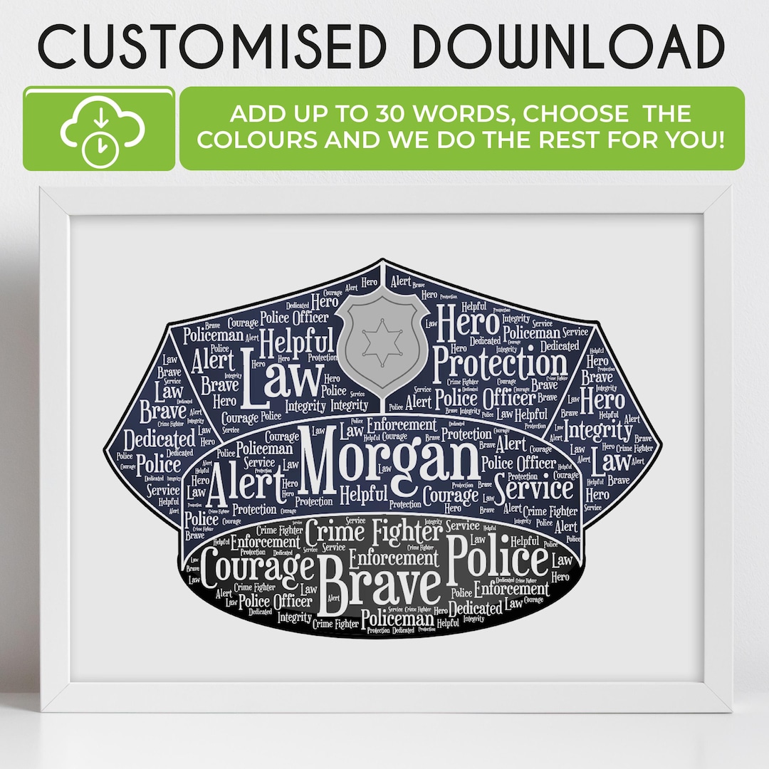 Personalized Policeman Word Art Print - Custom Police Helmet Gift for ...