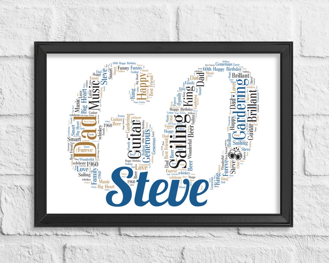 Personalised Birthday Gift 60th Word Art Print ALL AGES AVAILABLE ...