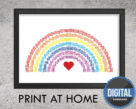 DIGITAL DOWNLOAD Personalised Rainbow Heart Word art Gift | Etsy