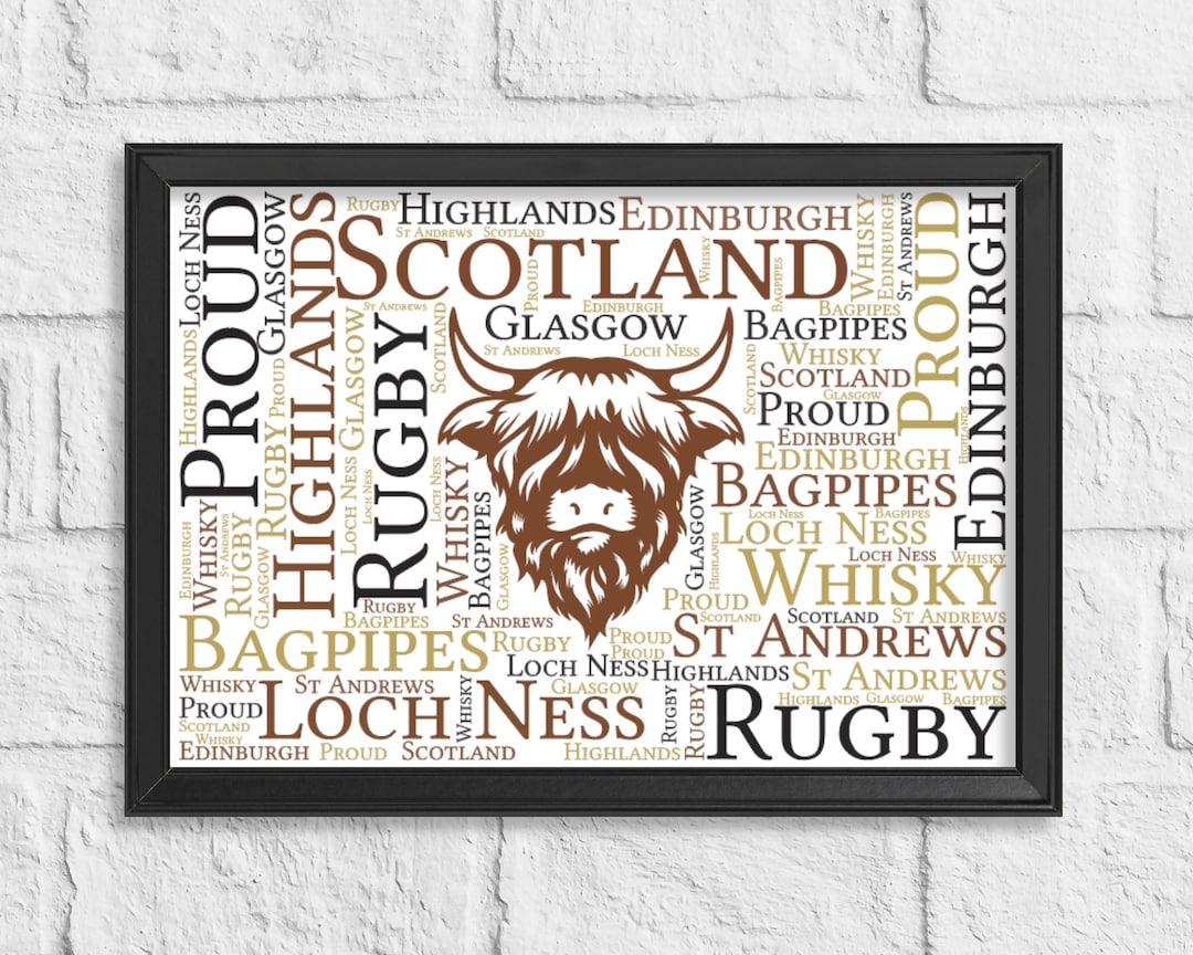 Highland Cow Personalised Word Art - Scotland Present - Map Present ...