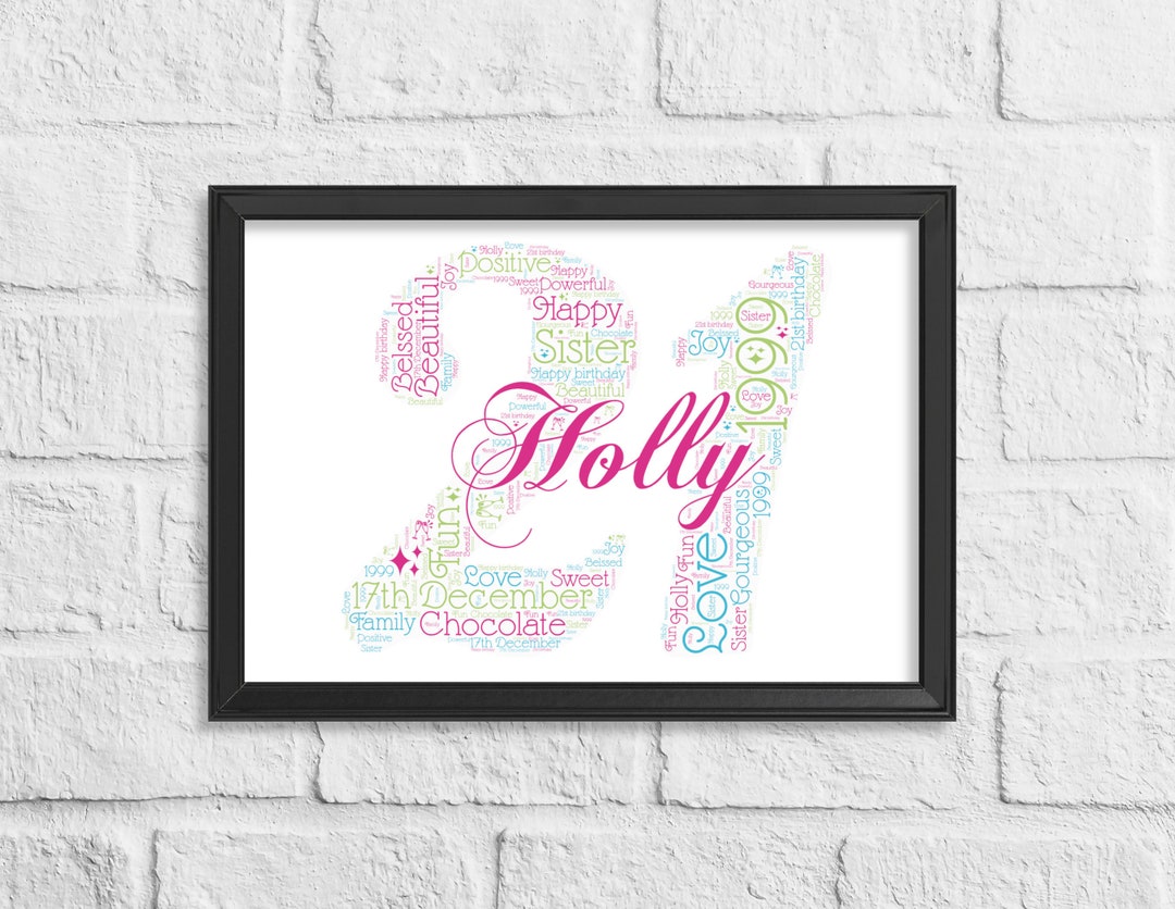 Personalised Birthday 21st Word Art Print ALL AGES AVAILABLE Custom ...