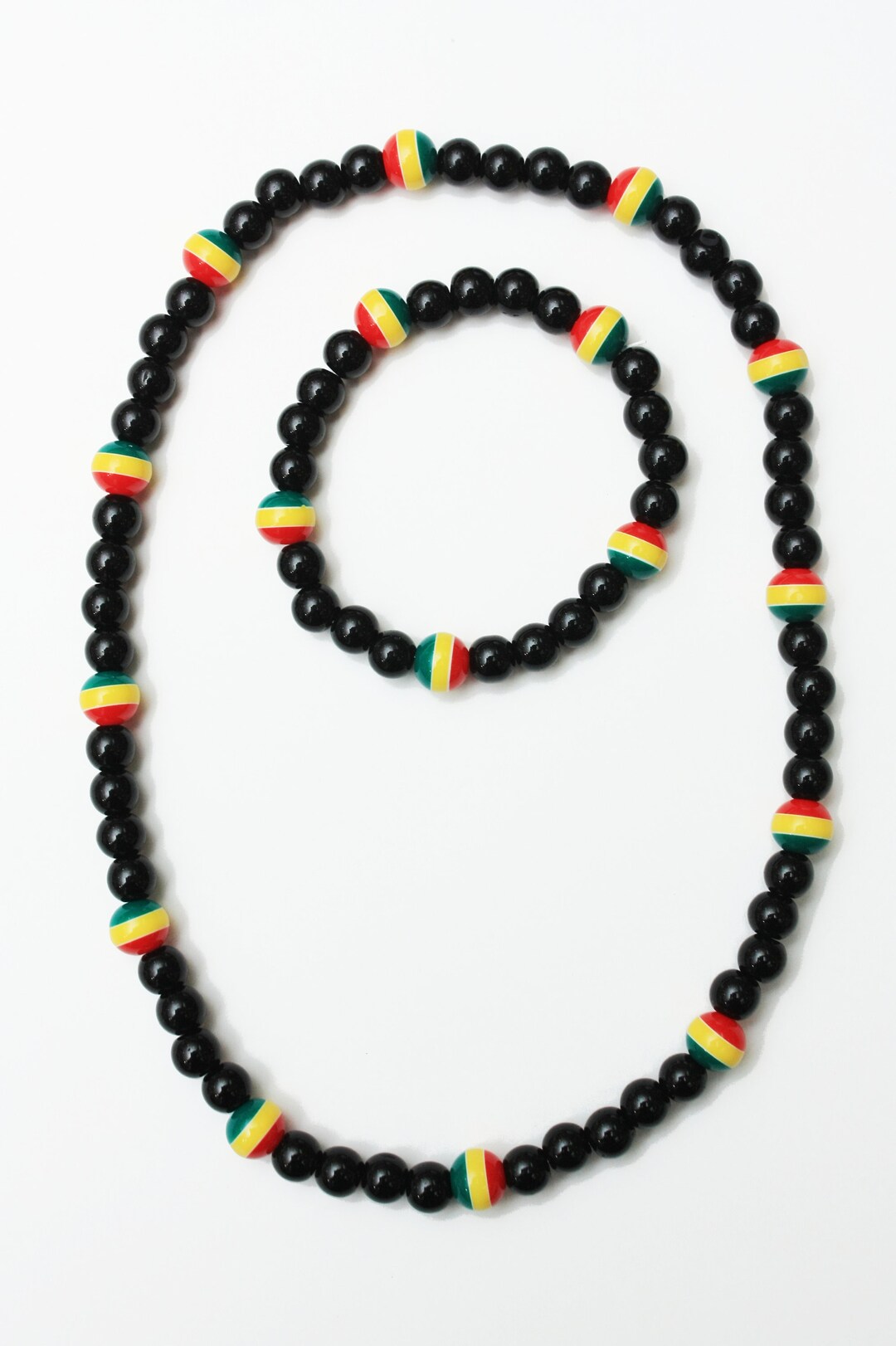 RASTA Bracelet Necklace Set, Stretch, Rastafari, Bob Marley, Jamaica ...