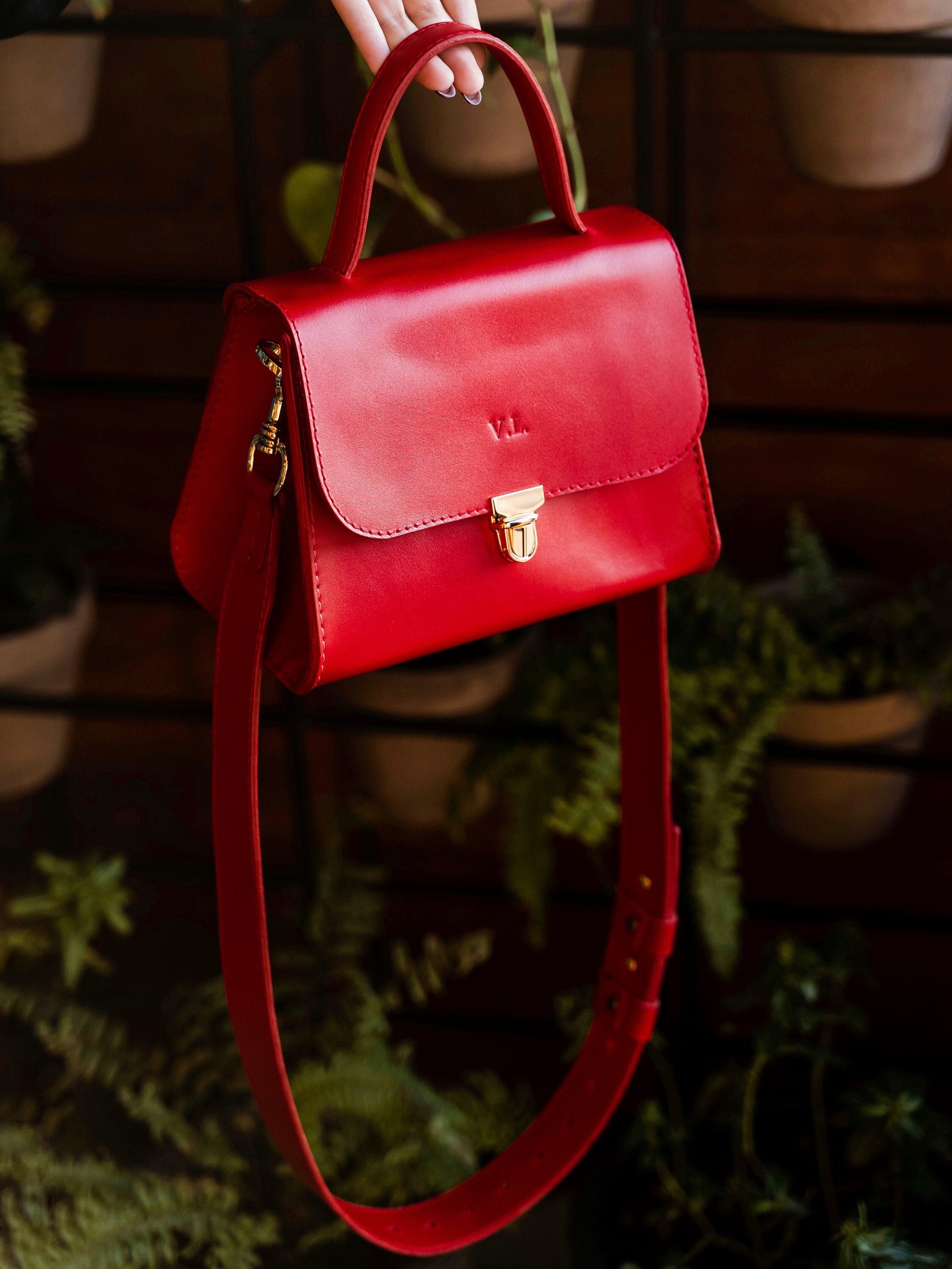 Crossbody Leather Red Bag for Women Red Shoulder Handbag With - Etsy