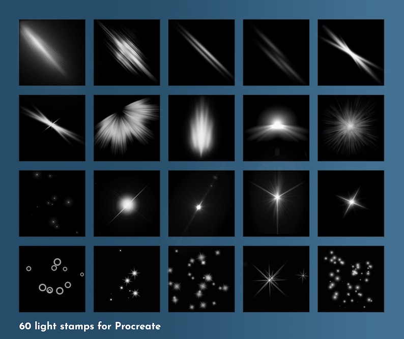 60 Light Procreate Stamp Brushes, Light Rays, Light Spot Stamps ...