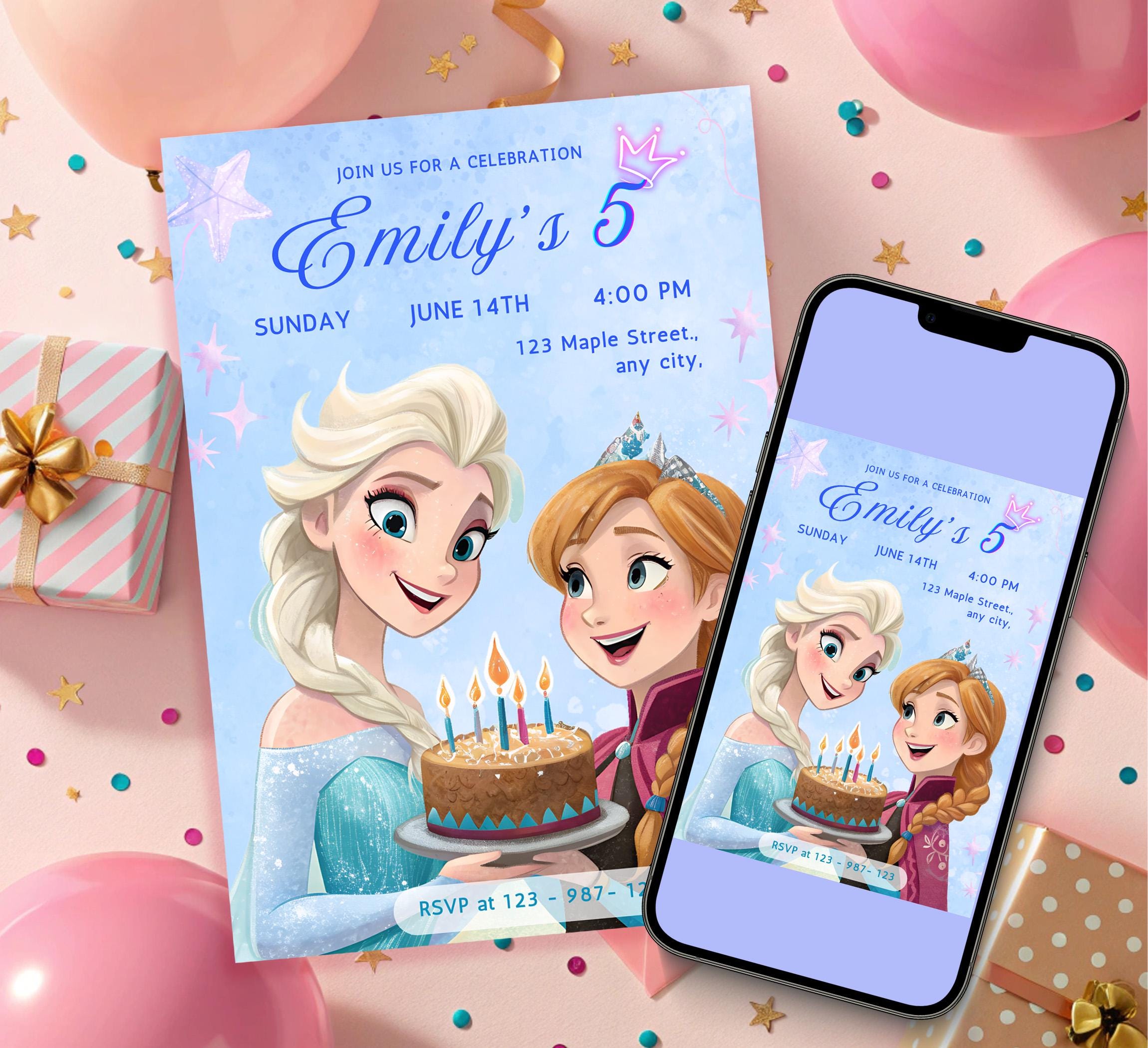Frozen Birthday Party Invitation, Elsa Five Birthday, Canva Editable ...