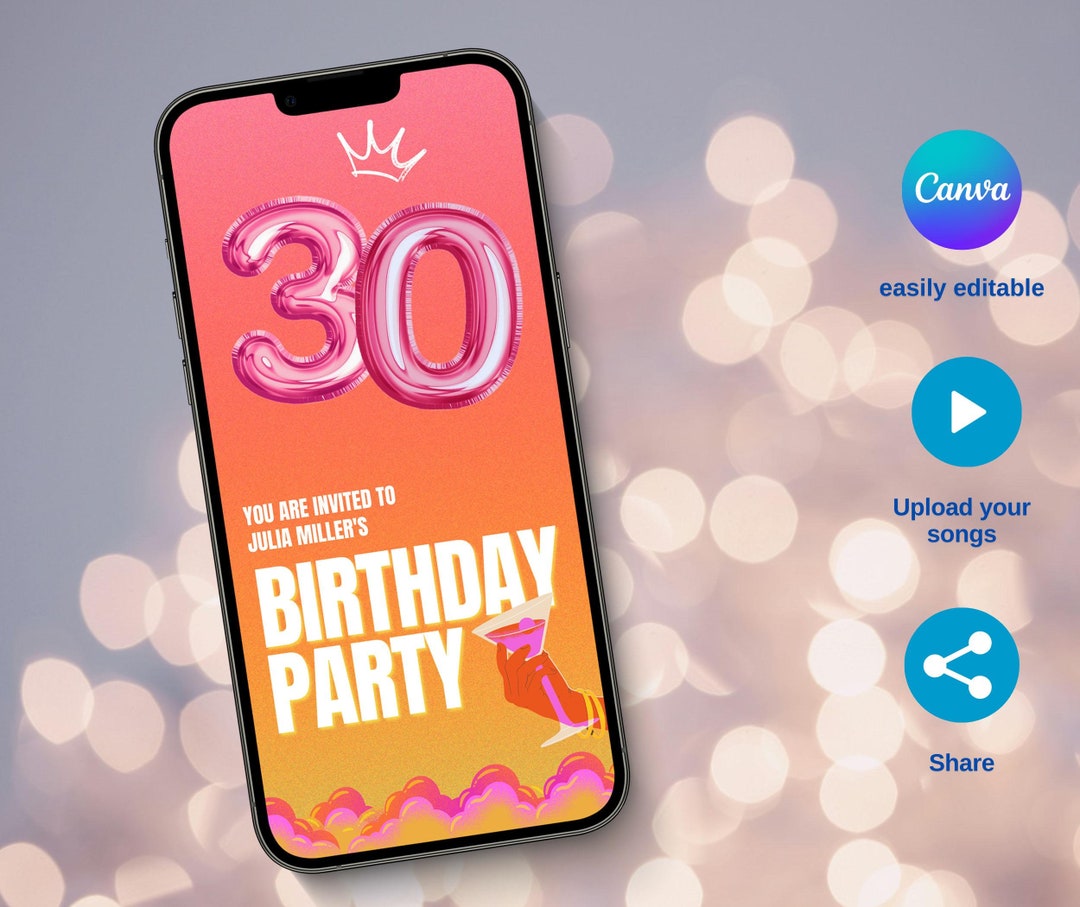 Digital 30th Birthday Party Invitation Animated Birthday Dinner Video ...