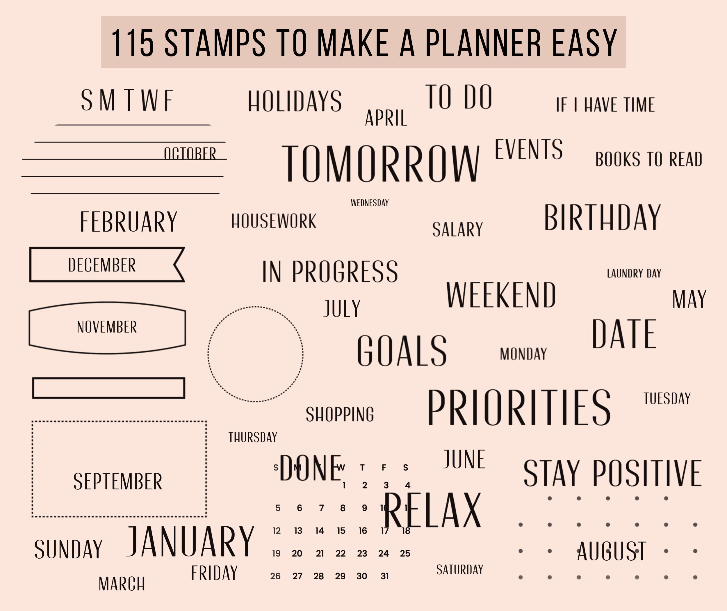 115 Procreate Planner Creator Stamps Set, Calendar Builder, Planner ...