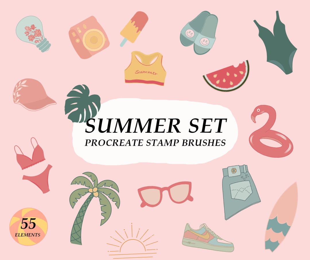 Summer Procreate Stamp Brushes, Travel Doodle Beach Stamps - Etsy Australia