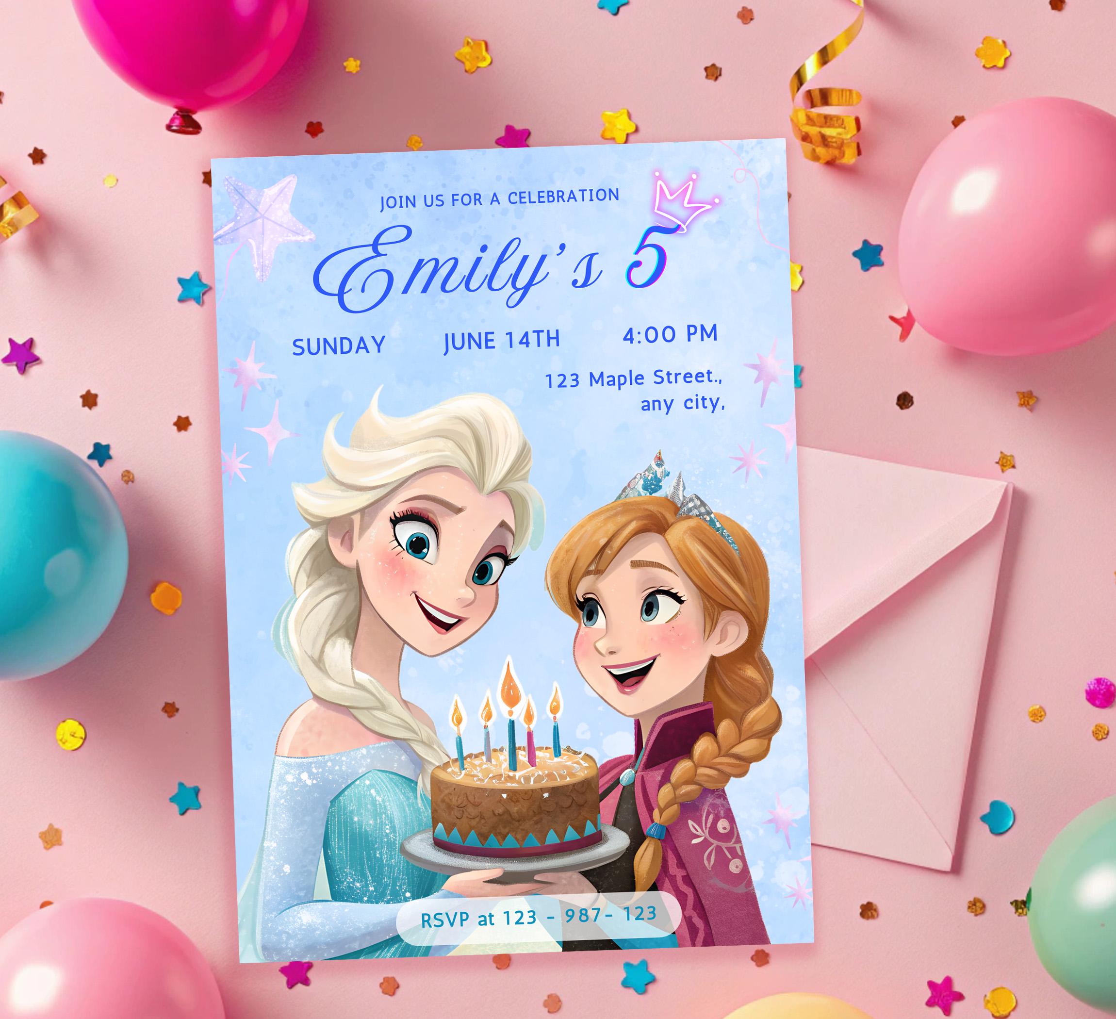 Frozen Birthday Party Invitation, Elsa Five Birthday, Canva Editable ...