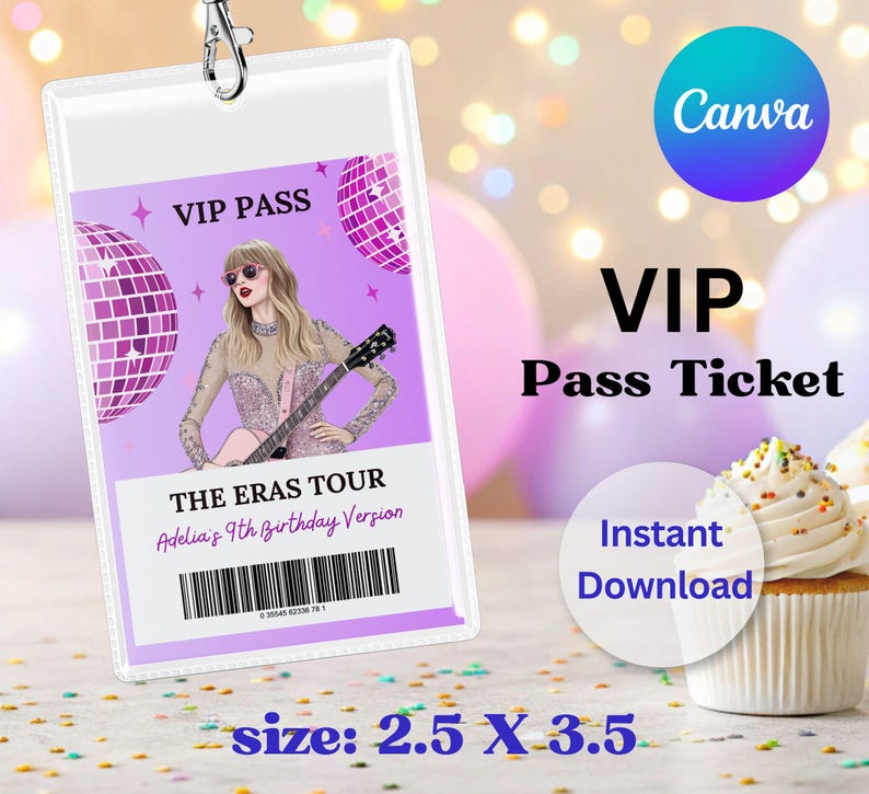 Editable VIP Party Pass Badge: Taylor Birthday Era (2.5x3.5in) (digital ...
