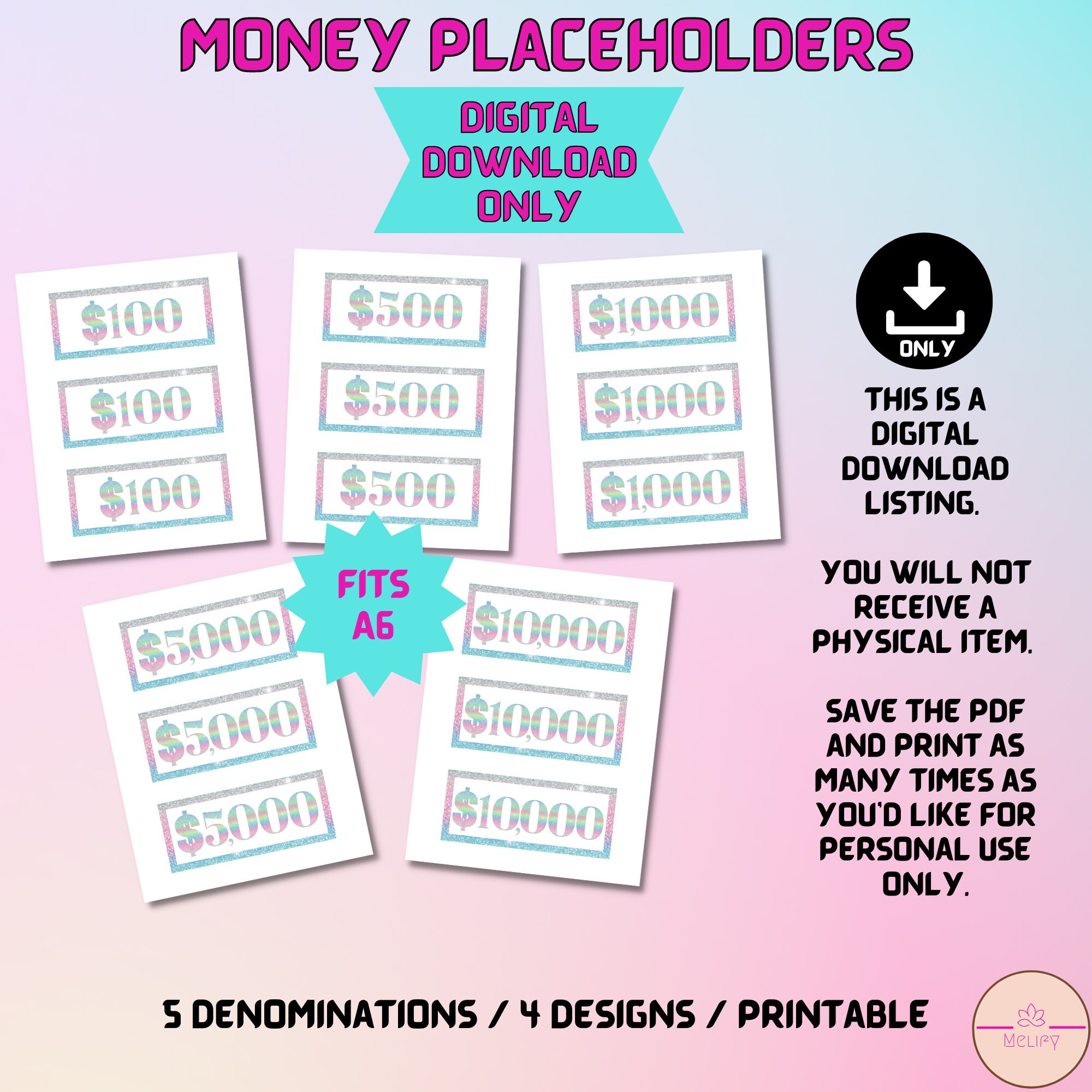 Digital Download Money Placeholders / Printable Prop Money for Cash ...