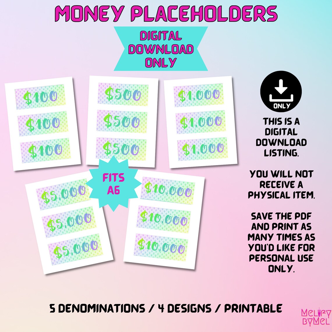 Digital Download Money Placeholders / Printable Prop Money for Cash ...