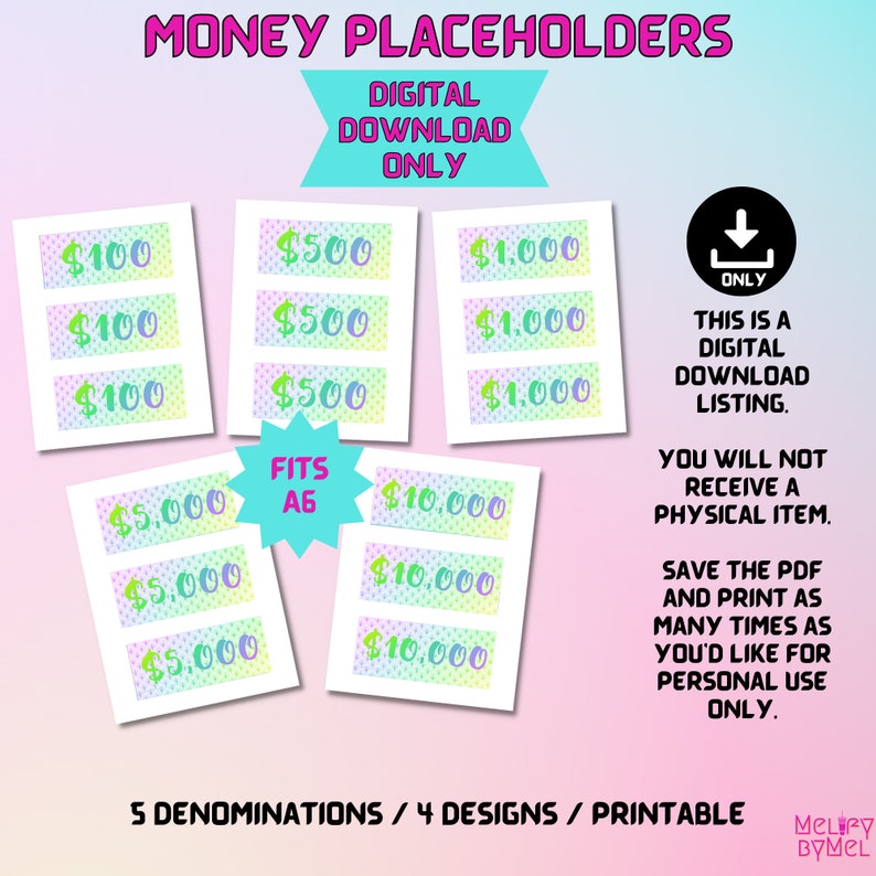 Digital Download Money Placeholders / Printable Prop Money for Cash ...