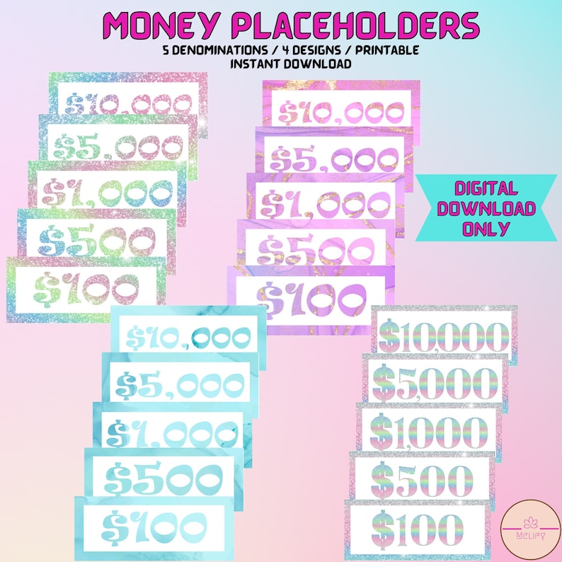 Digital Download Money Placeholders / Printable Prop Money for Cash ...