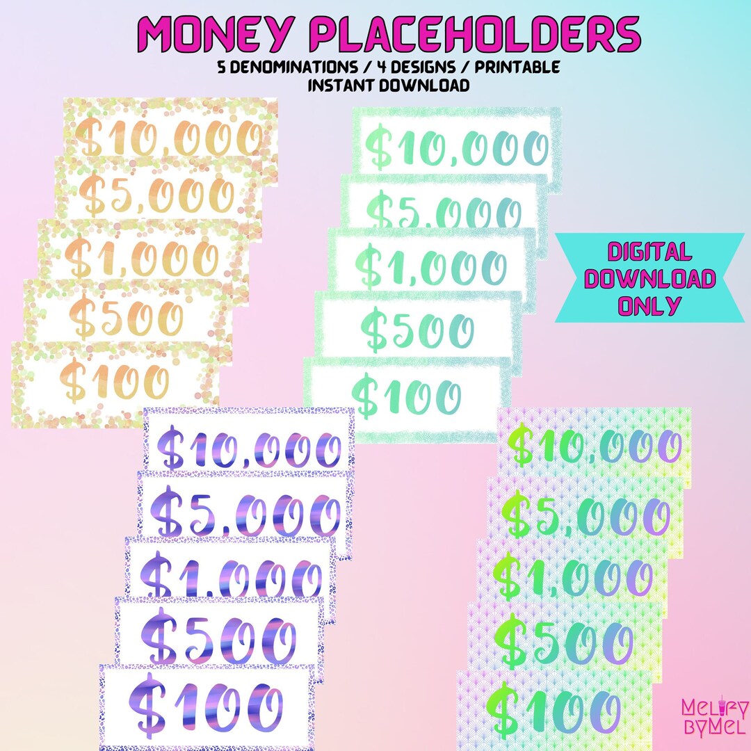 Digital Download Money Placeholders / Printable Prop Money for Cash ...