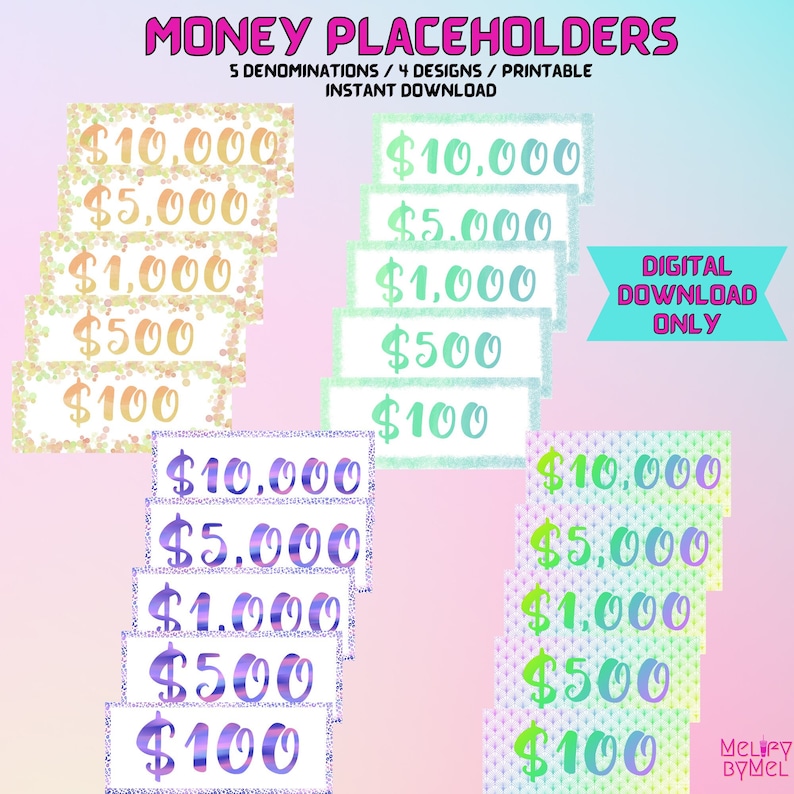 Digital Download Money Placeholders / Printable Prop Money for Cash ...