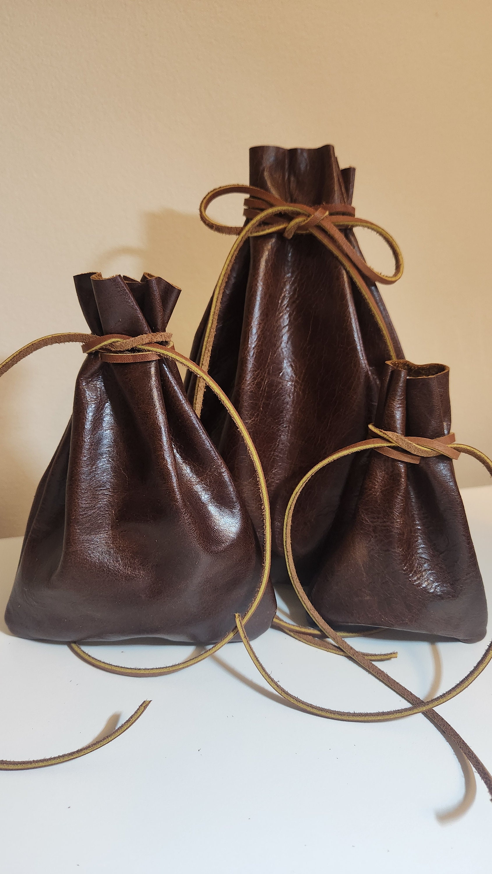 Leather Pouch - Leather Drawstring Pouch - Leather Bag - Leather ...