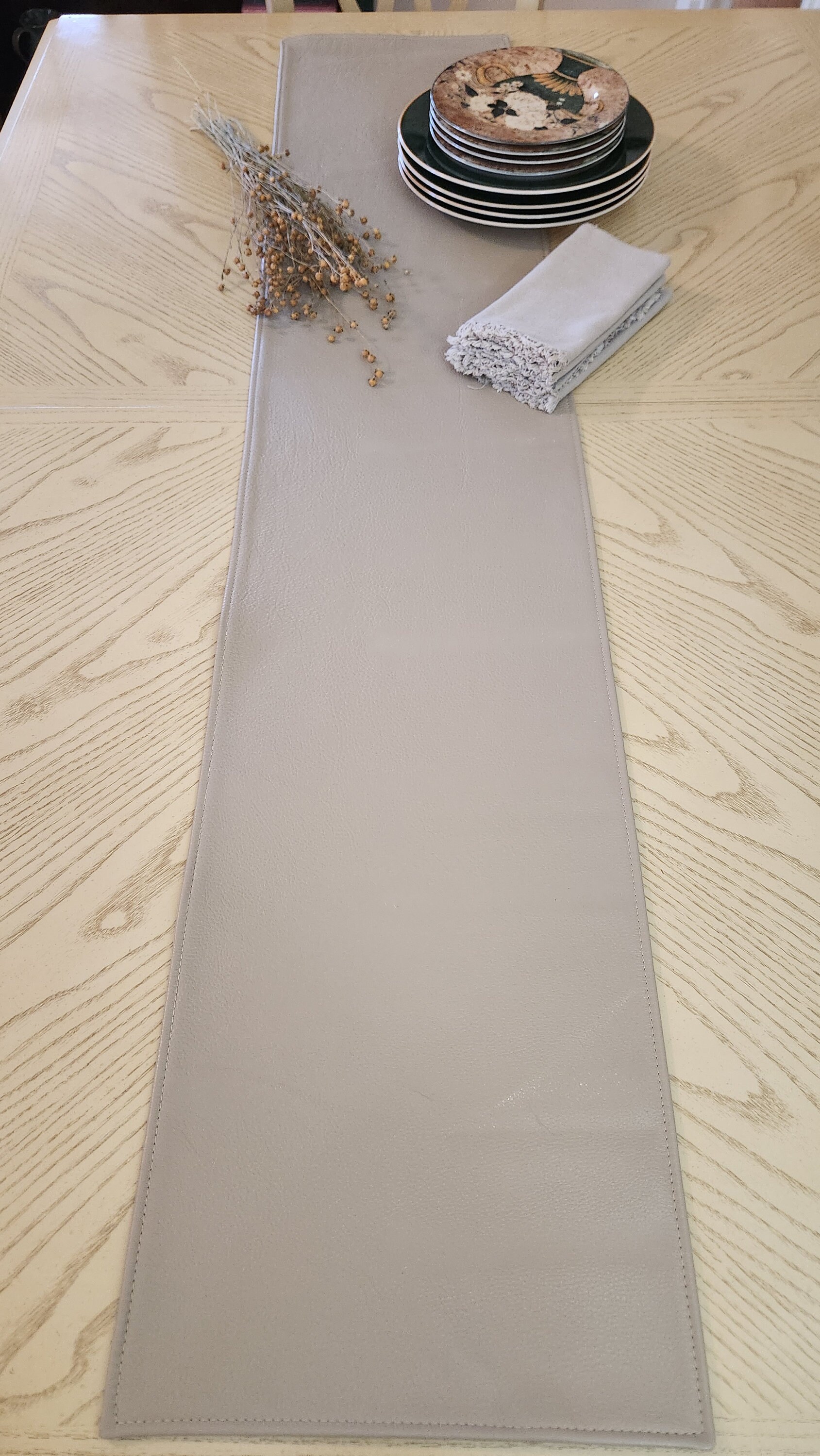 Genuine Leather Table Runner by Limano 12 X60 Color is Taupe Year Round ...