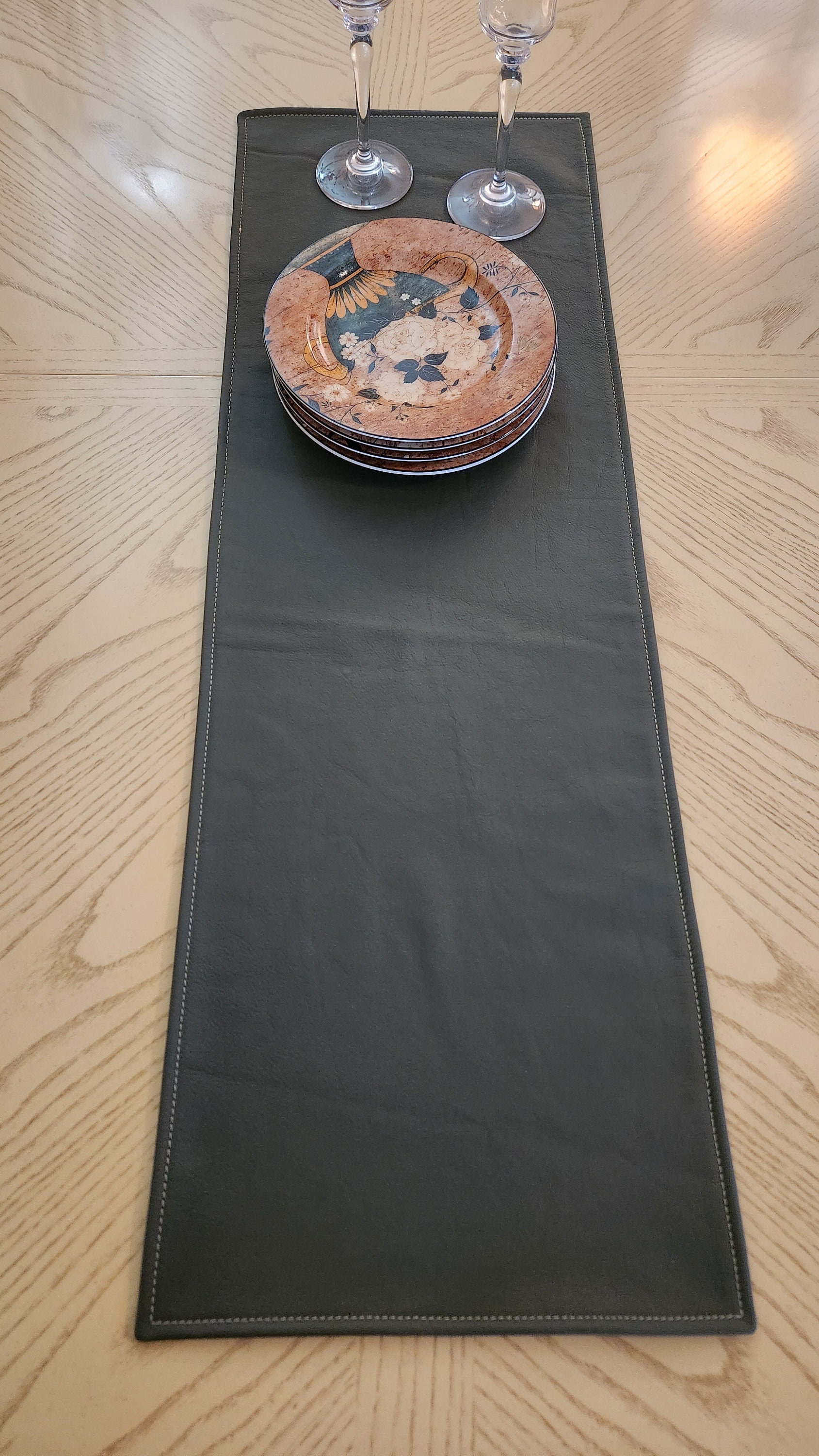 Genuine Leather Table Runner Scarf by Limano Two Sizes Available Olive ...