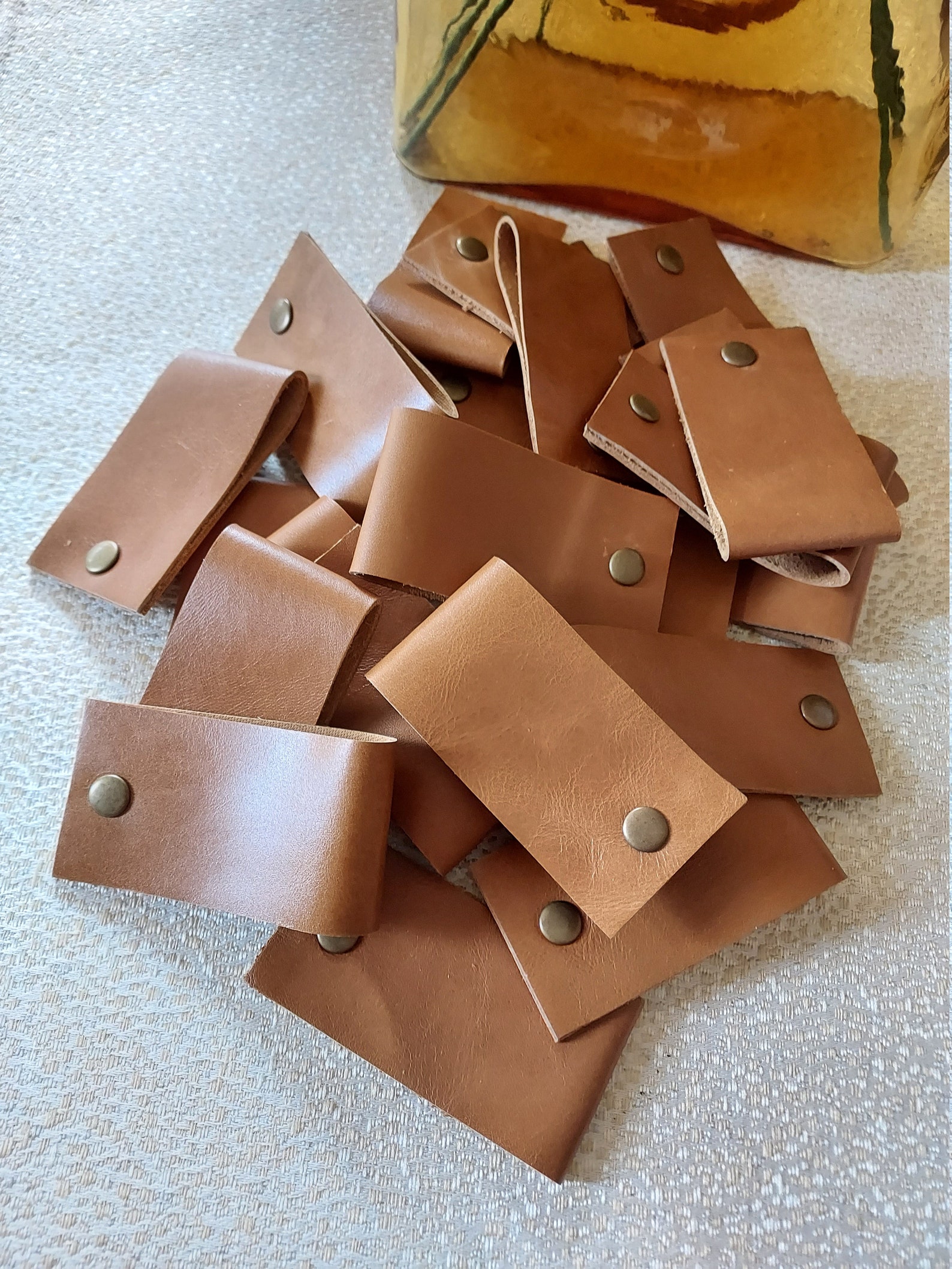 Minimalist Style Set of 8 Brown Leather Napkin Rings With Antique ...