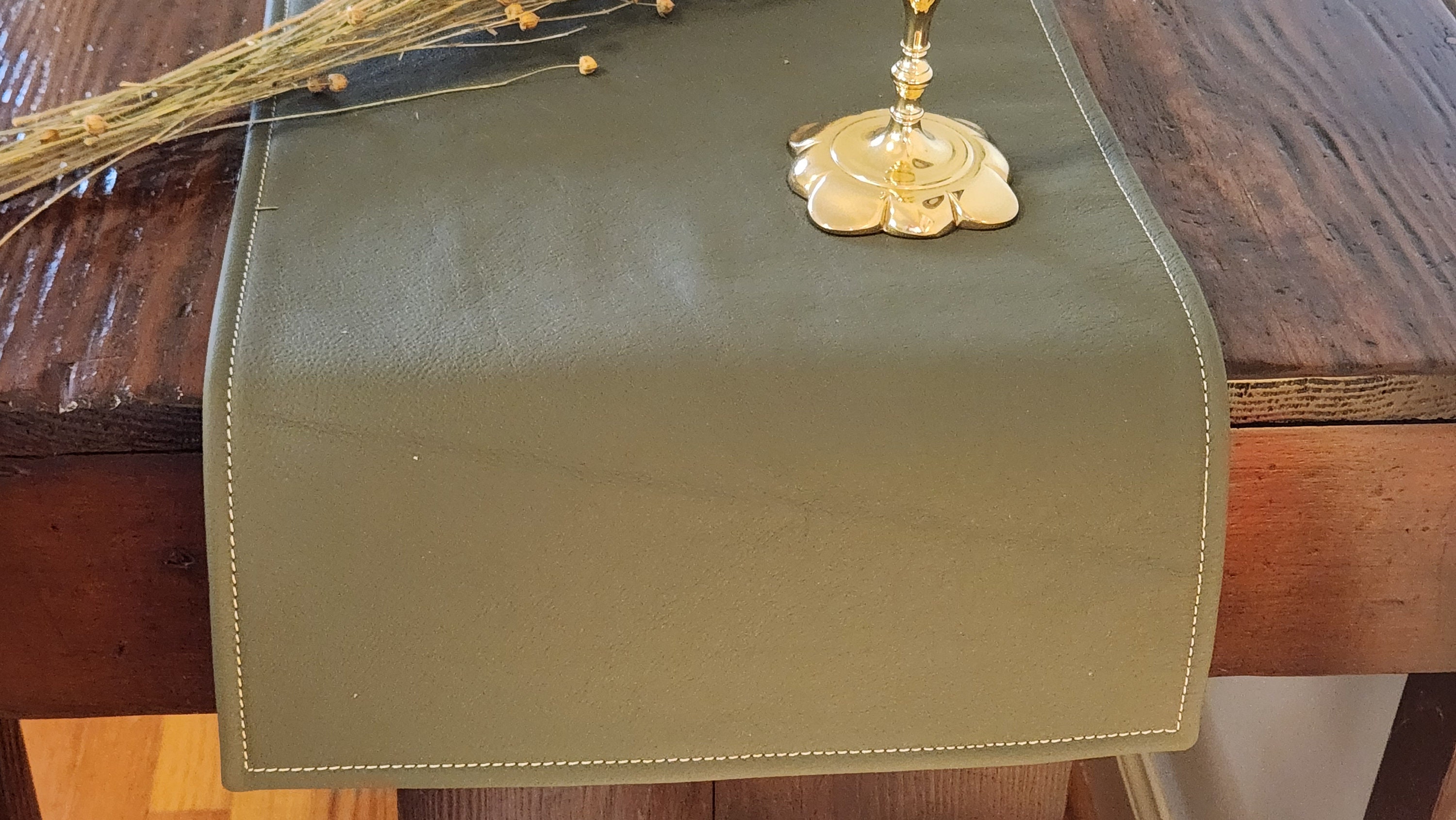 Genuine Leather Table Runner Scarf by Limano Two Sizes Available Olive ...