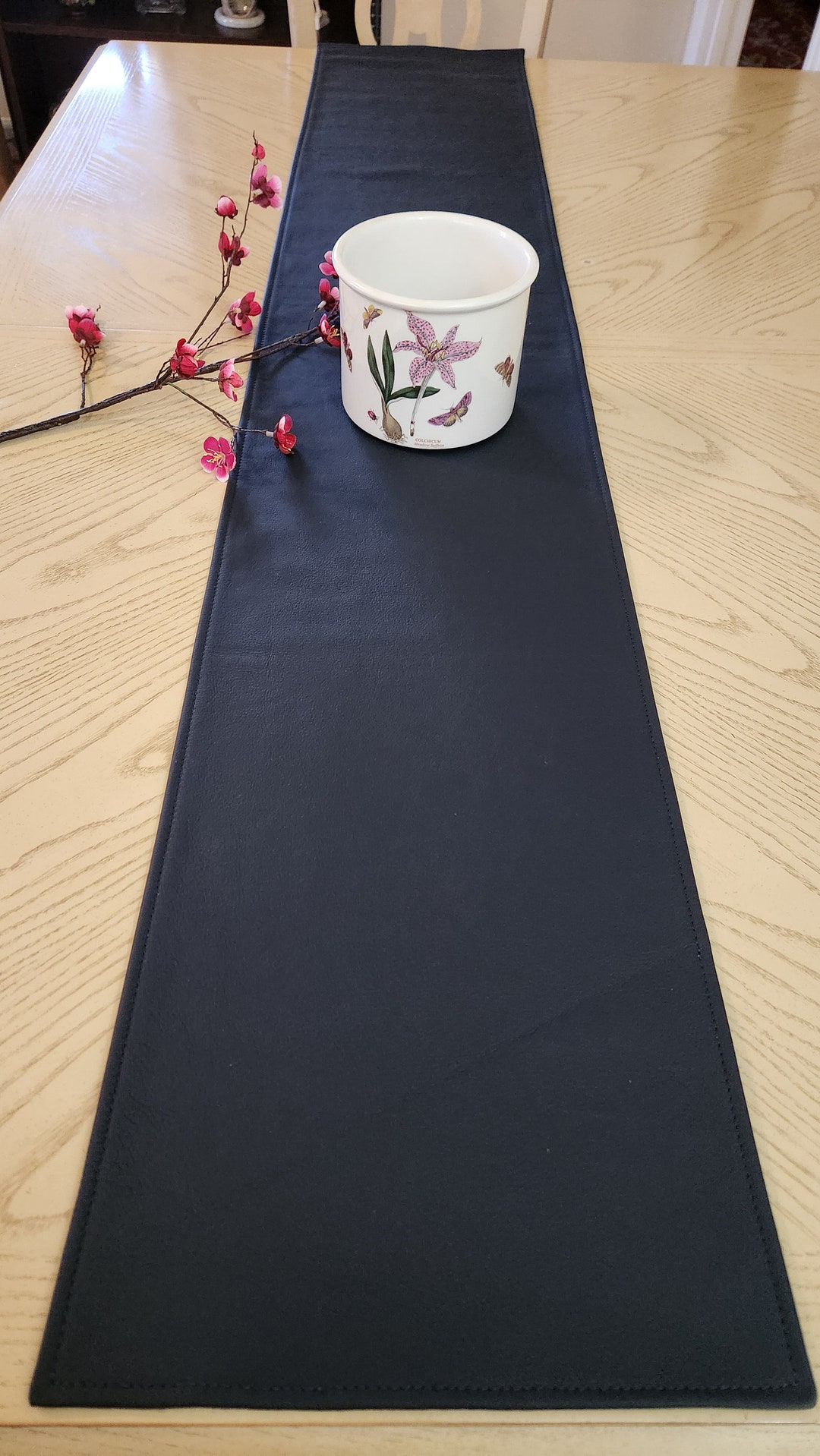 Genuine Leather Table Runner by Limano 12 X66 Color is Navy Year Round ...