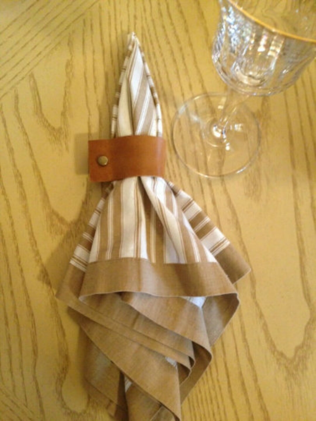 Minimalist Style Set of 8 Brown Leather Napkin Rings With Antique ...