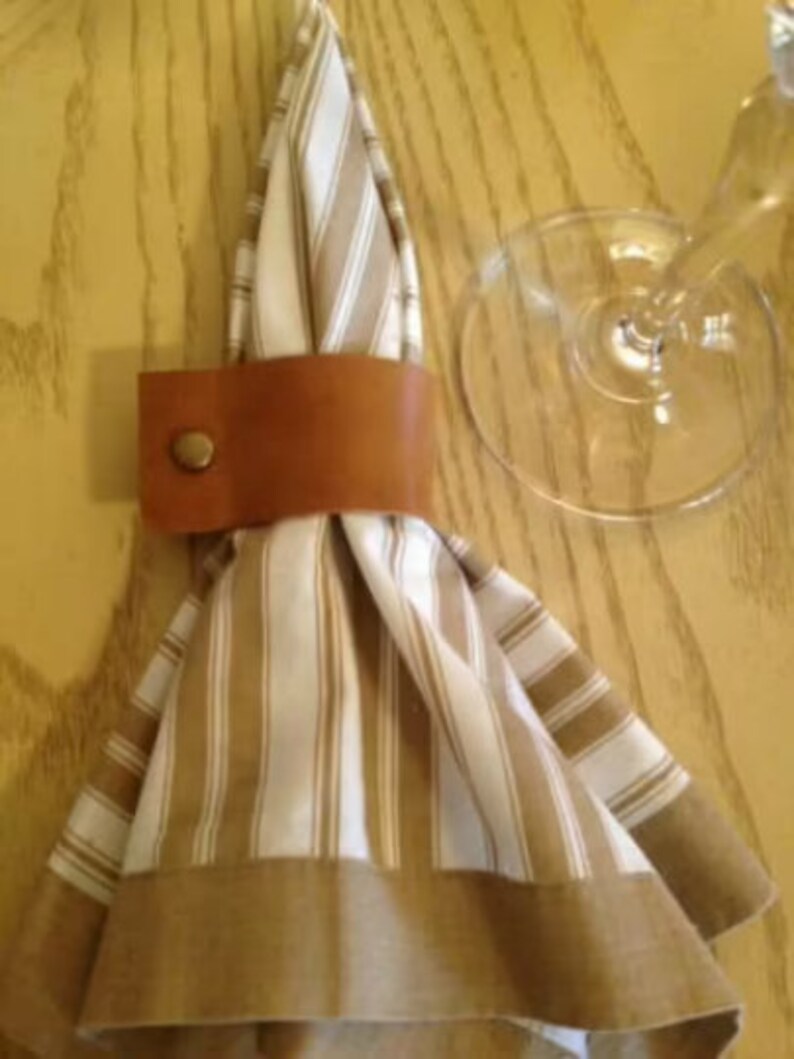 Minimalist Style Set of 8 Brown Leather Napkin Rings With Antique ...