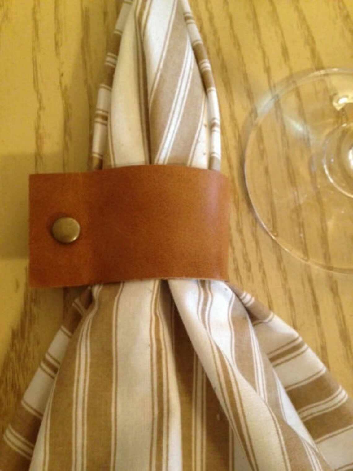 Minimalist Style Set of 8 Brown Leather Napkin Rings With Antique ...