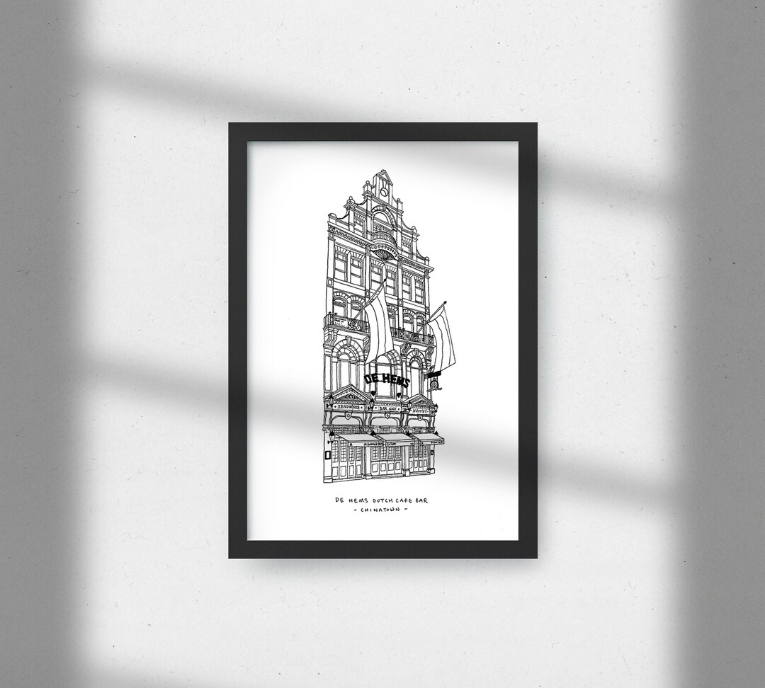 De Hems Dutch Cafe Bar, Chinatown - London Pub Fine Line Print ...