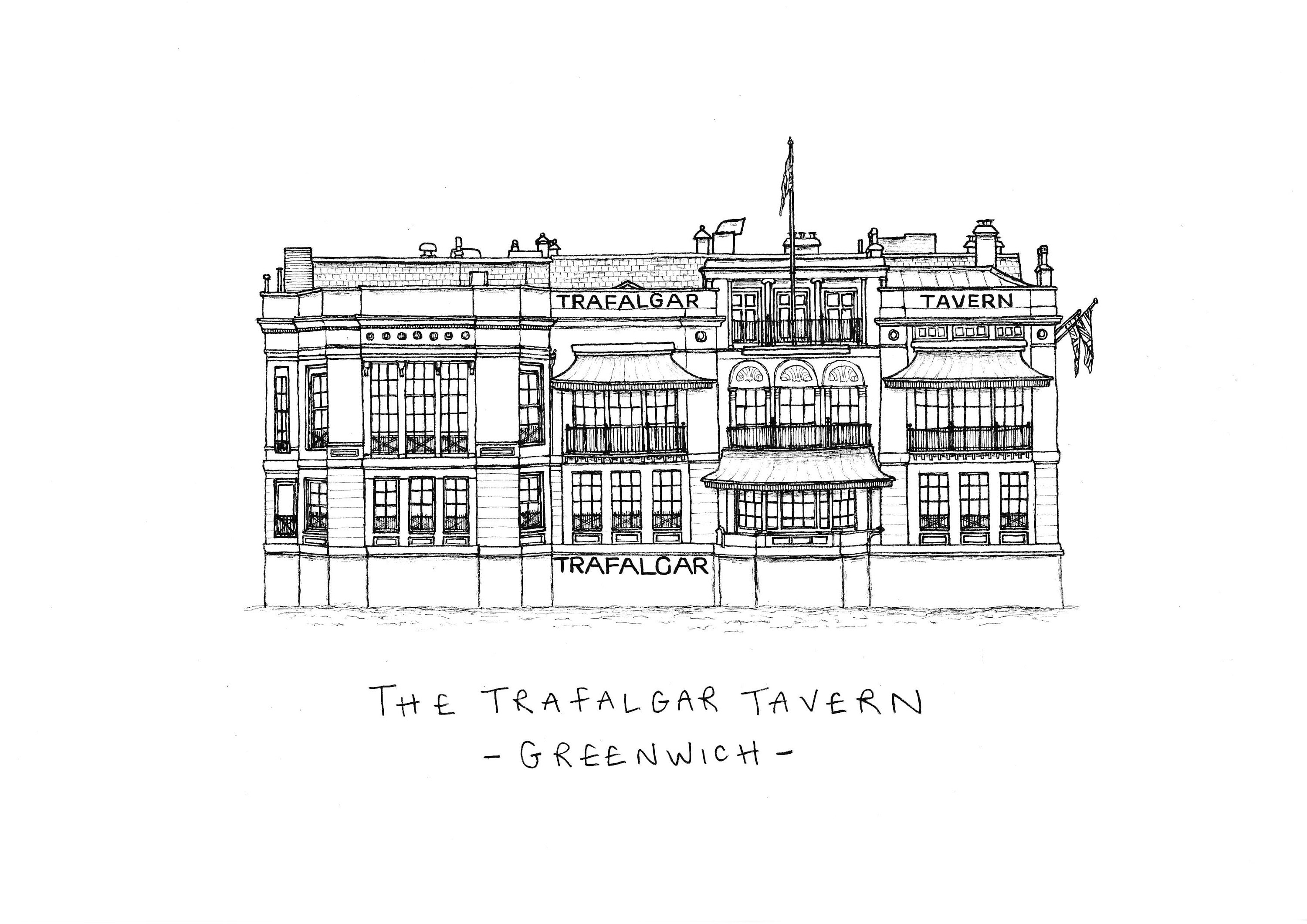 The Trafalgar Tavern, Greenwich London Pub Fine Line Print ...