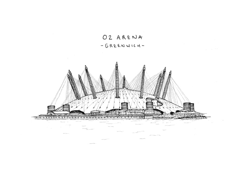 O2 Arena, Greenwich, London Fine Line Print Architectural Illustration ...
