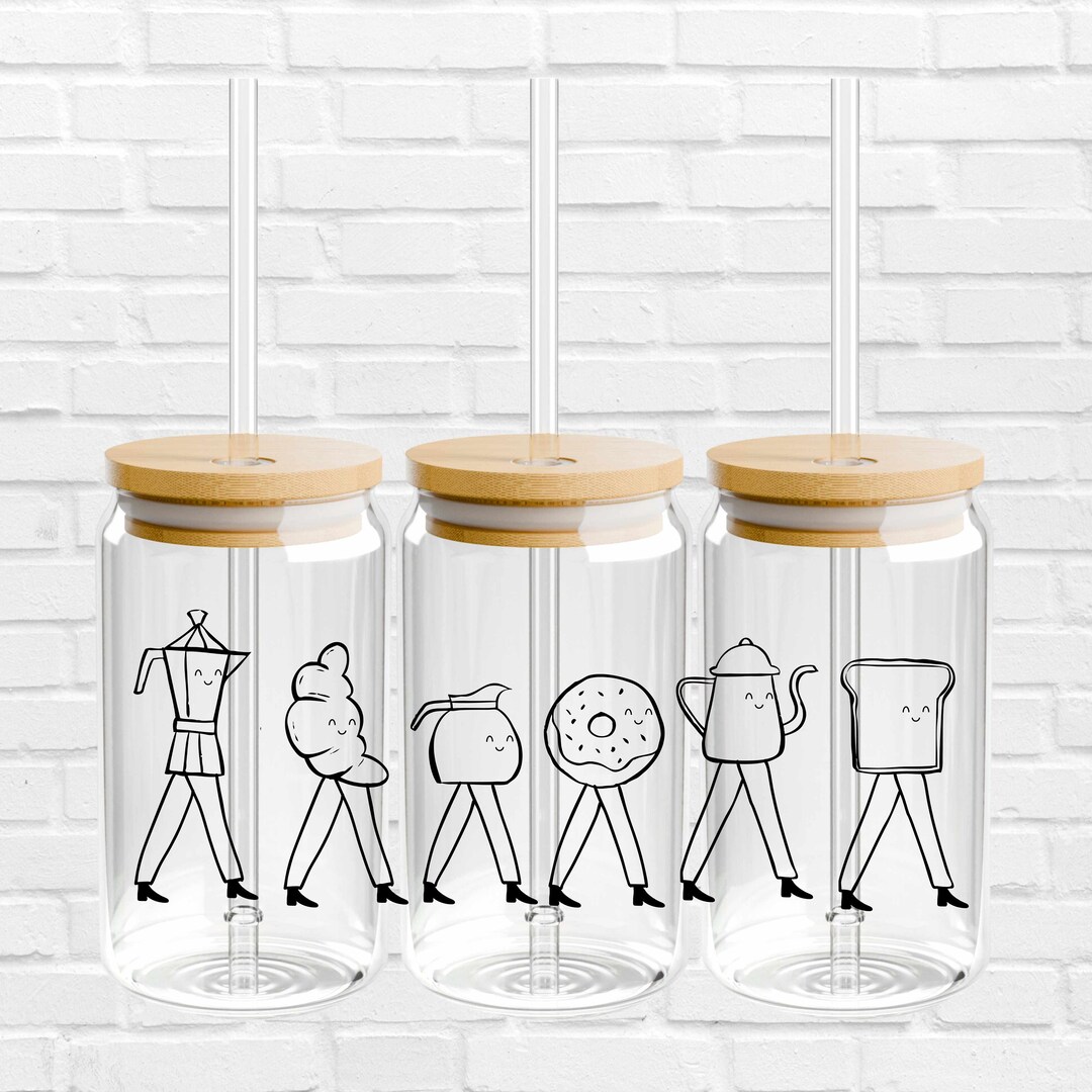 Coffee Shop Bakery Coffee Cup 16oz Glass Cup Cute Brunch Cup With Lid ...
