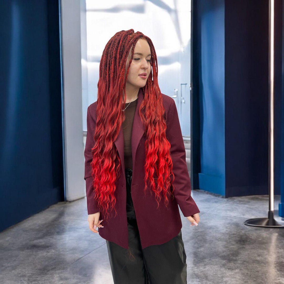Long Burgundy Red Dreads Double and Single Synthetic Crochet Dreadlocks ...