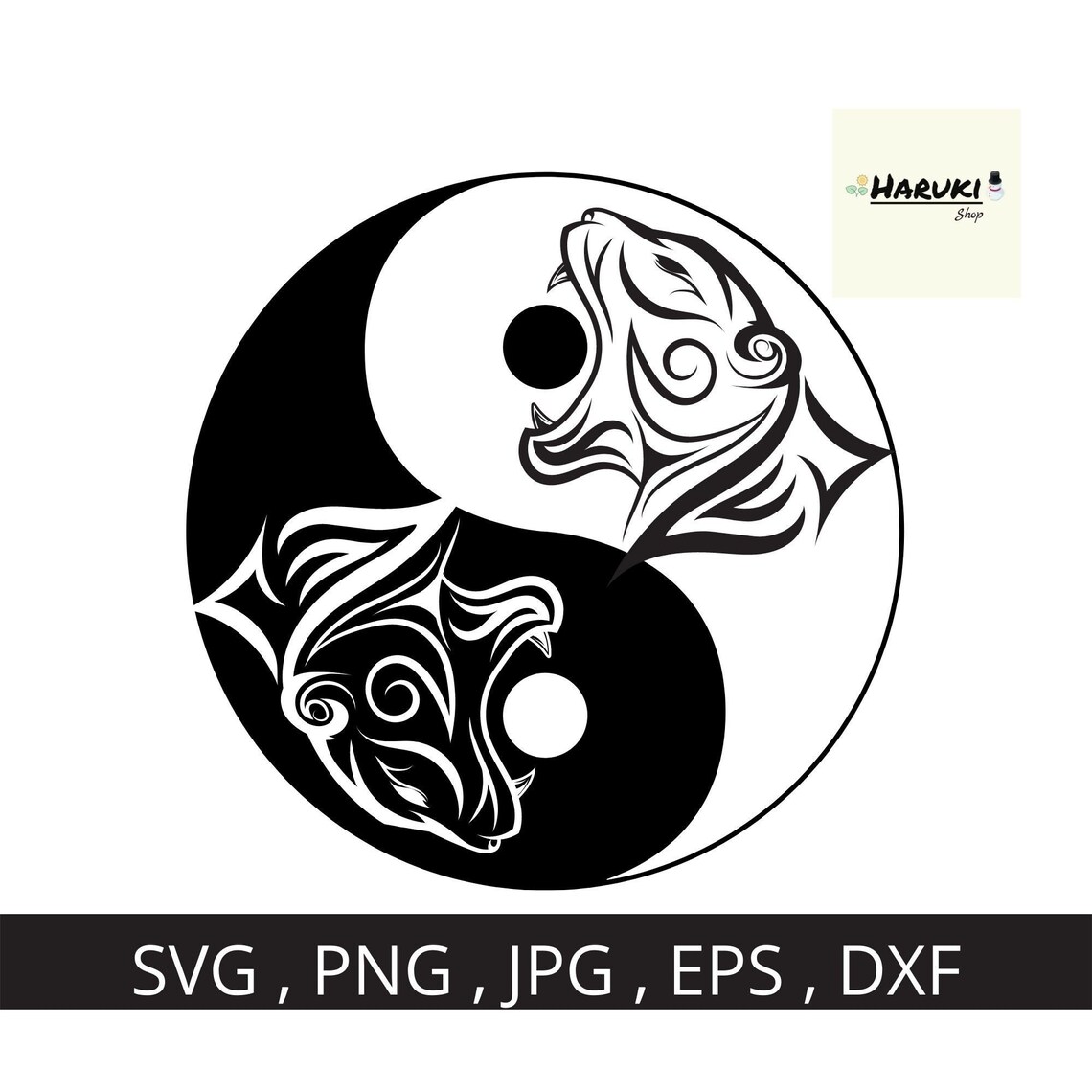 Ying Yang vector Tiger logo Wild animal svg Black and white | Etsy