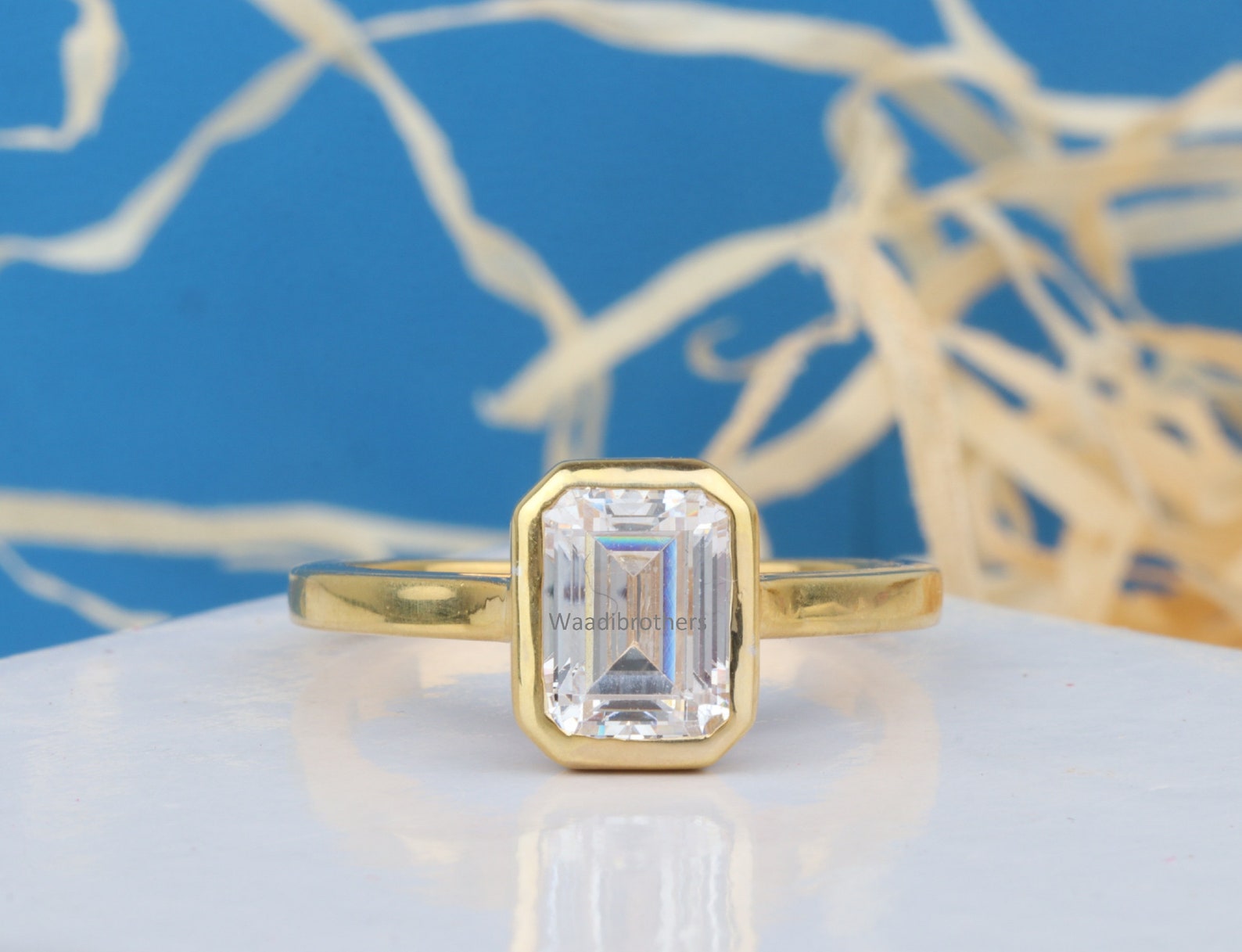 Moissanite Ring Bezel Setting Ring 1ct Emerald Cut Etsy