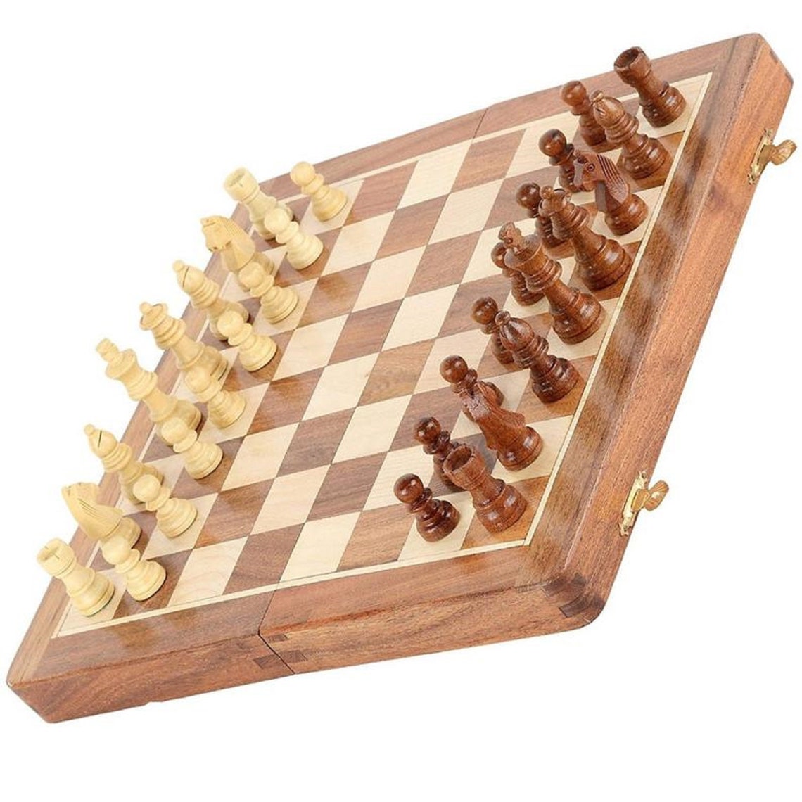 Indian Handmade Wooden Chess Set With Magnetic Board and Hand Carved ...