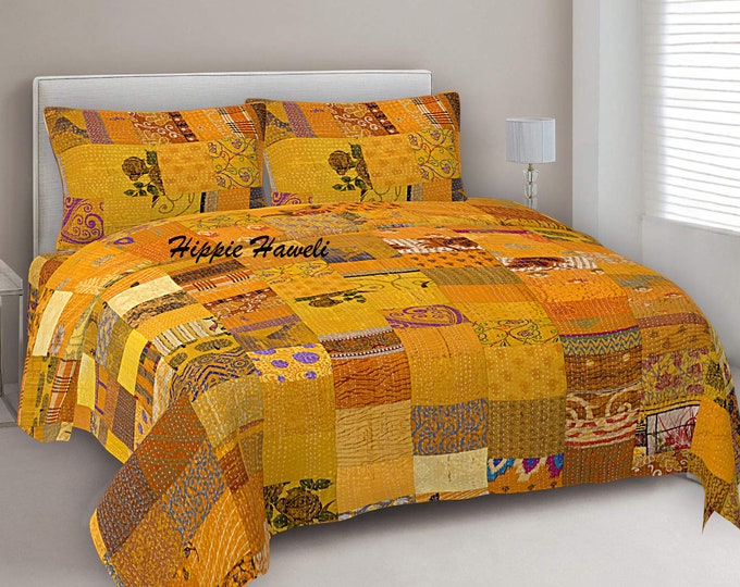 Bohemian Patchwork Quilt Kantha Quilt Handmade Vintage Quilts Boho Twin ...