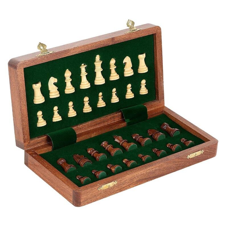 Indian Handmade Wooden Chess Set With Magnetic Board and Hand Carved ...