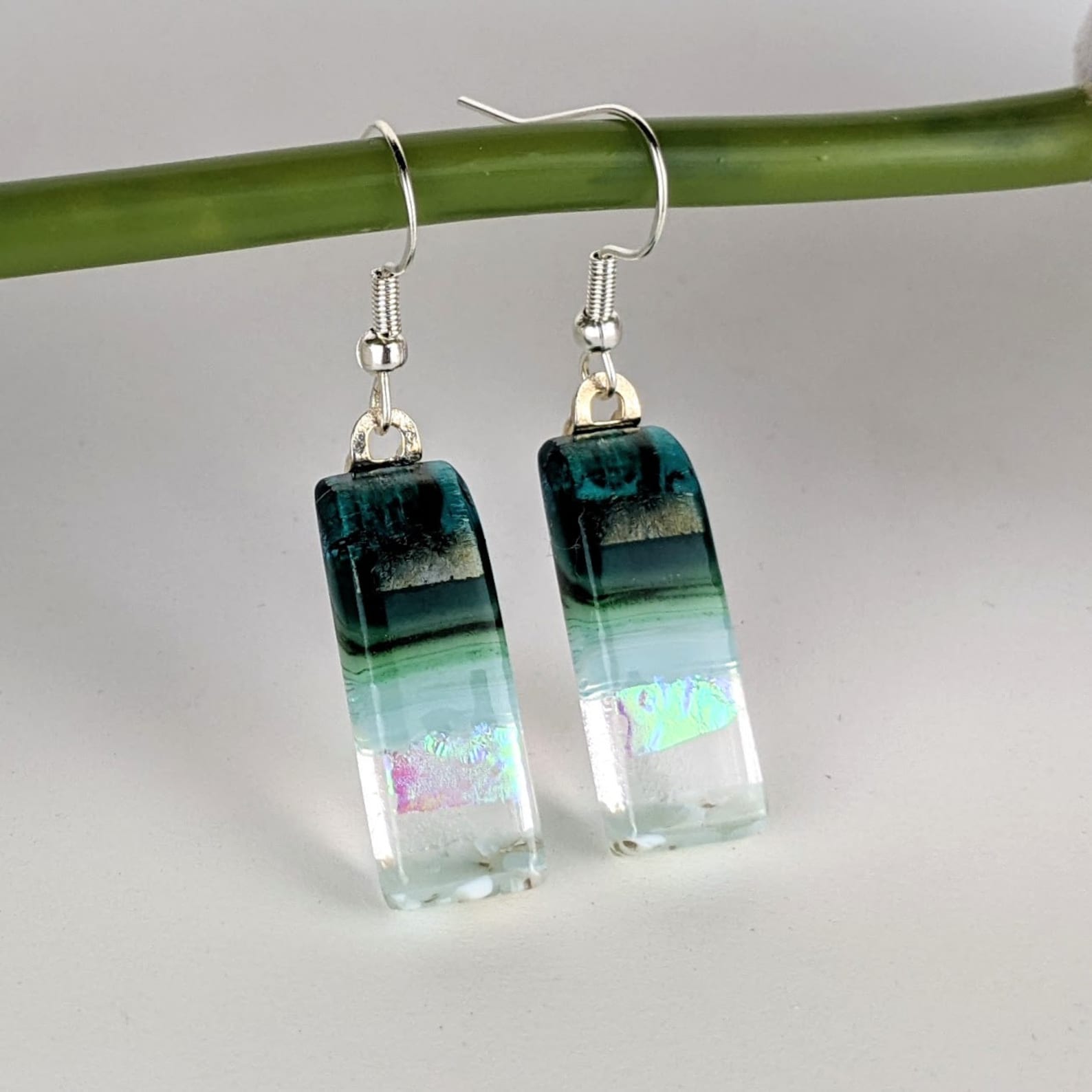 Green Aqua Gold Rainbow Sea Glass Look Fused Glass Dangle - Etsy
