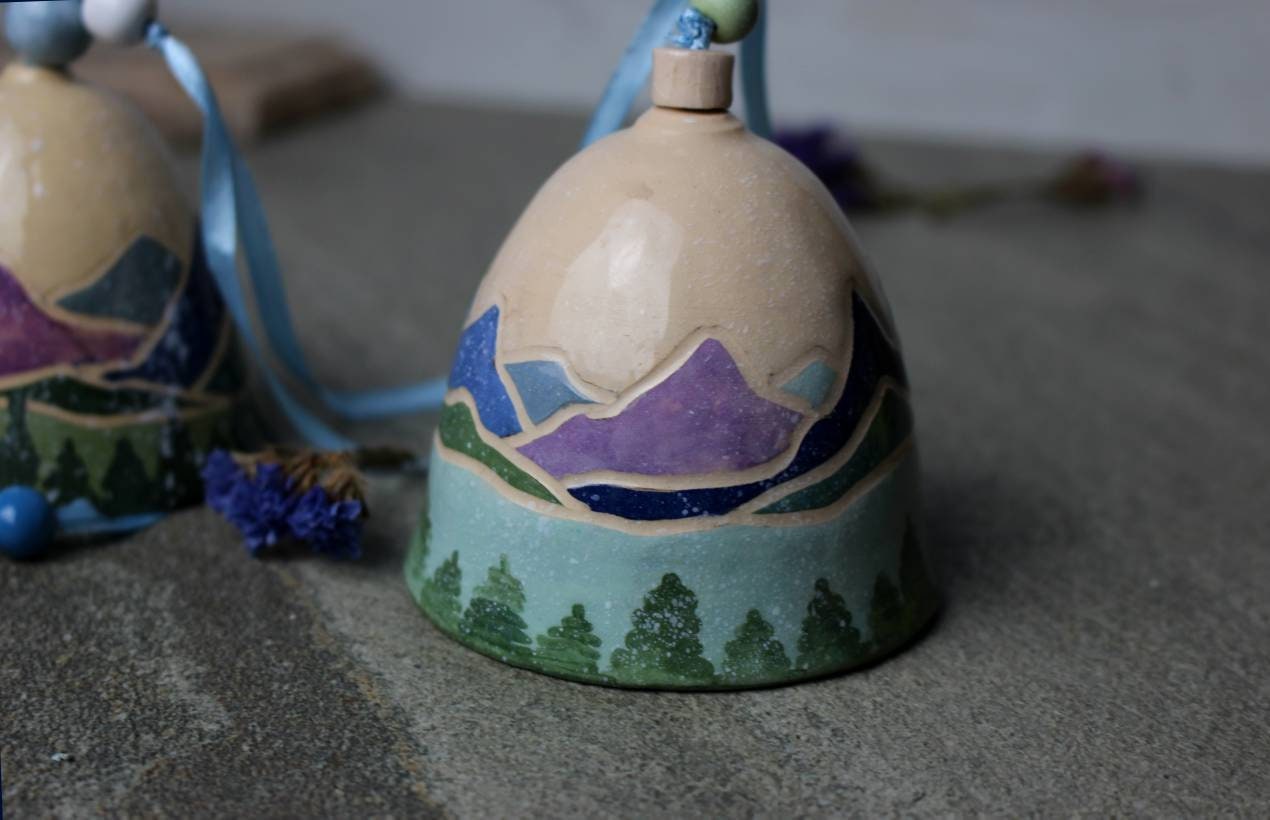 Ceramic Christmas Bells With Winter Mountains - Etsy