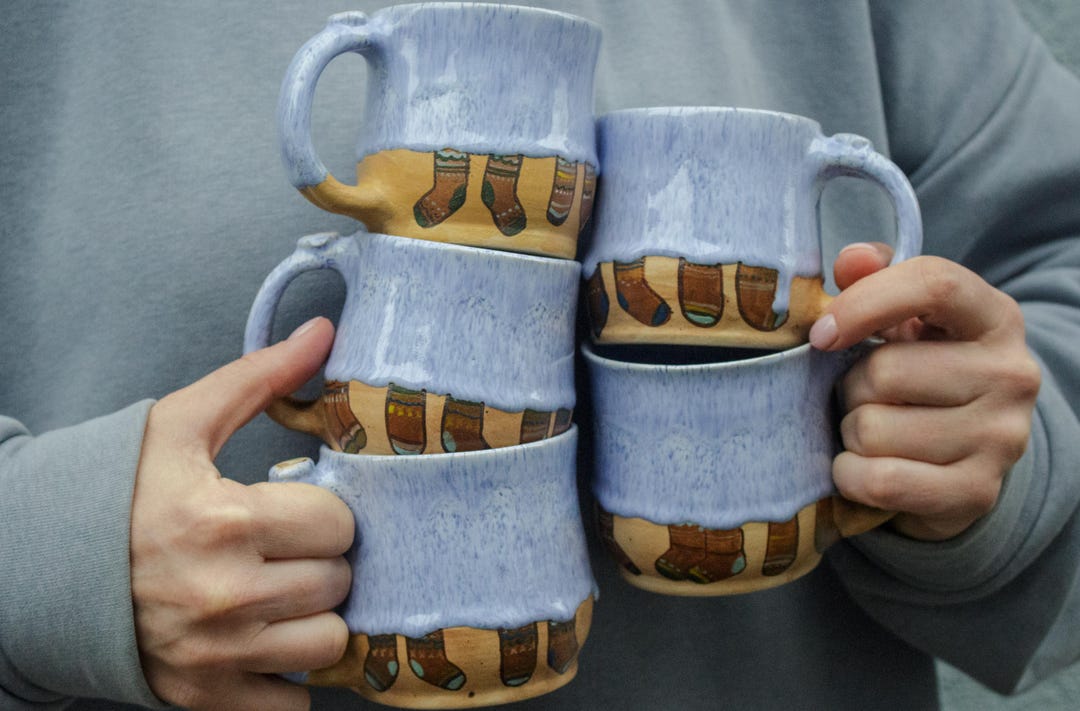 Handcrafted Ceramic Mug: Christmas Socks Illustration, Eco-friendly ...