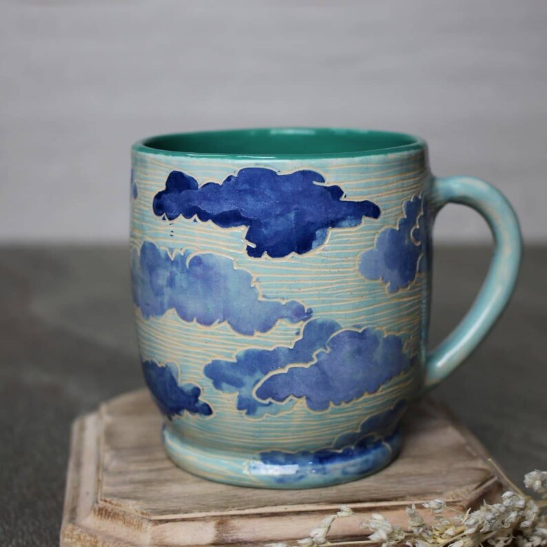 Pottery Mug 10 Oz 12oz 14 Oz With Manatee in Clouds - Etsy