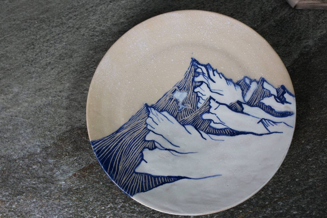 Pottery Wall Decor Plate, 7" With Arctic Mountains Illustration, Winter ...