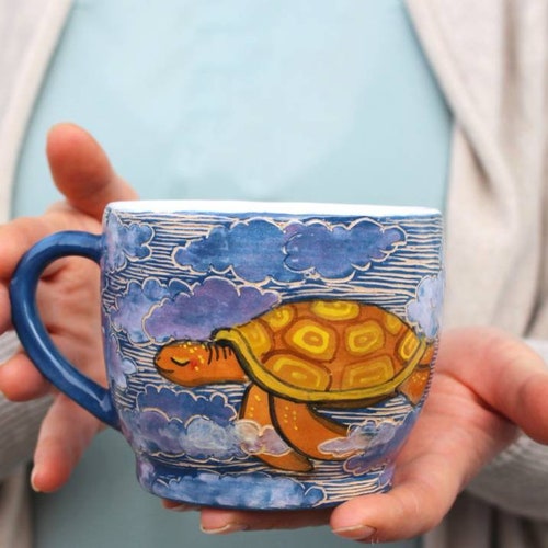 Pottery Mug 10 Oz 12oz 14 Oz With Manatee in Clouds - Etsy