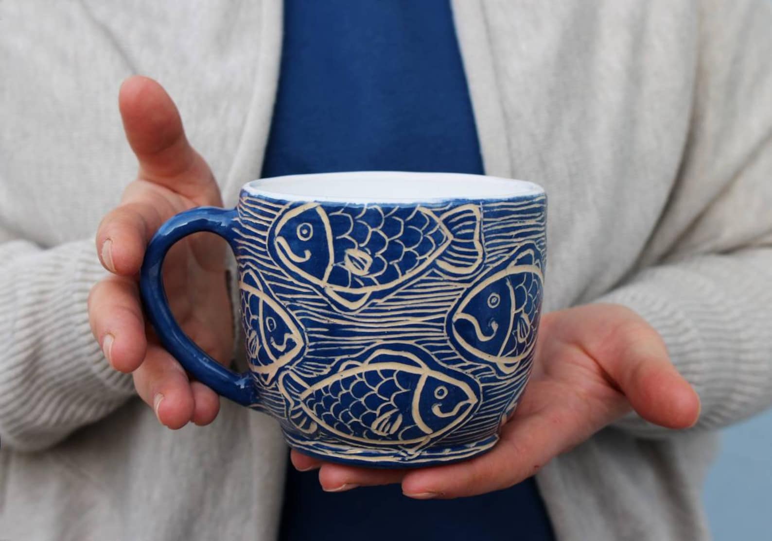 Pottery Ceramic Mug 10oz 12oz 14oz With Fish Illustration - Etsy