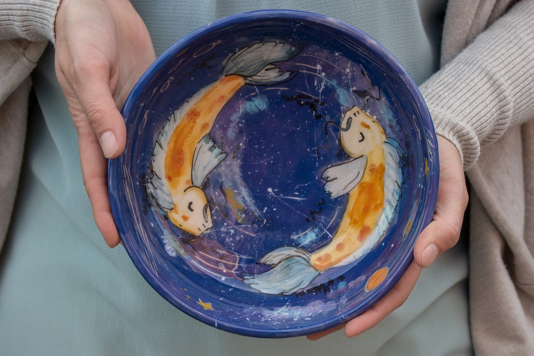 Handmade Bowl Ceramic Pottery With Koi Fishes Illustration 7" - Etsy