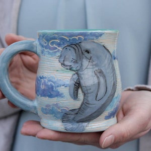 Pottery Mug 10 Oz 12oz 14 Oz With Manatee in Clouds - Etsy