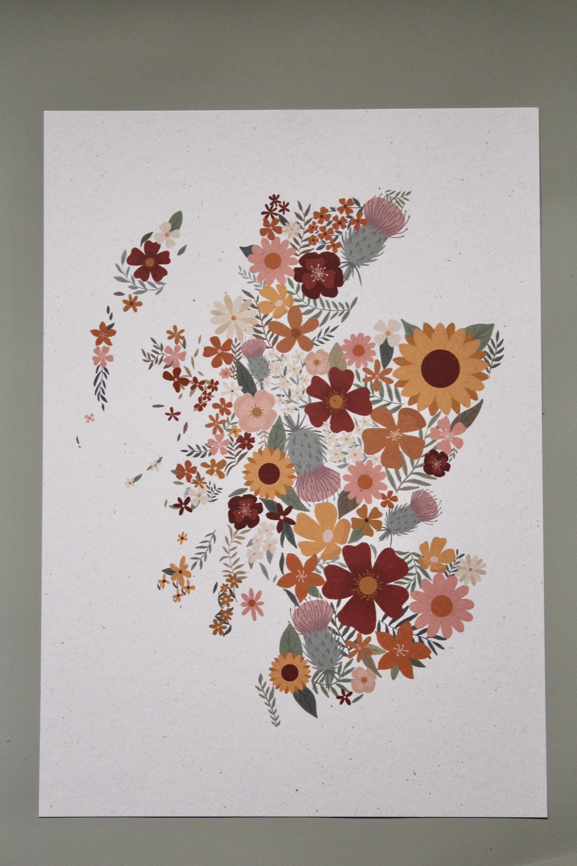 Map of Scotland Art Print With Intricate Botanical and Floral Design ...